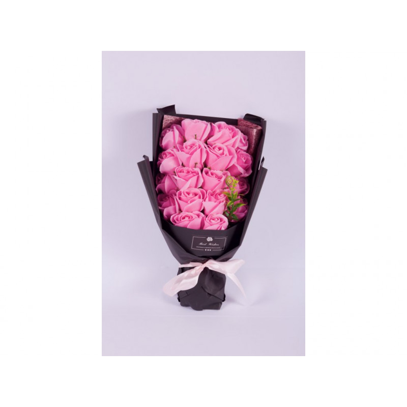 Dárek k výročí - Medvídárek růžový puget z mýdlových růží v dárkovém boxu